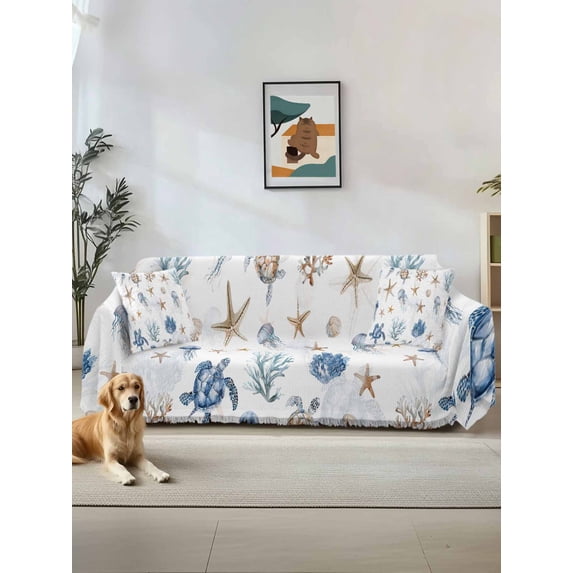 Blue Brown Coastal Couch Cover Sofa Covers 3 Cushion Sectional Couch ...