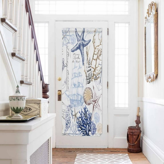Blue Brown Coastal Door Curtains for Door Window, French Sidelight ...