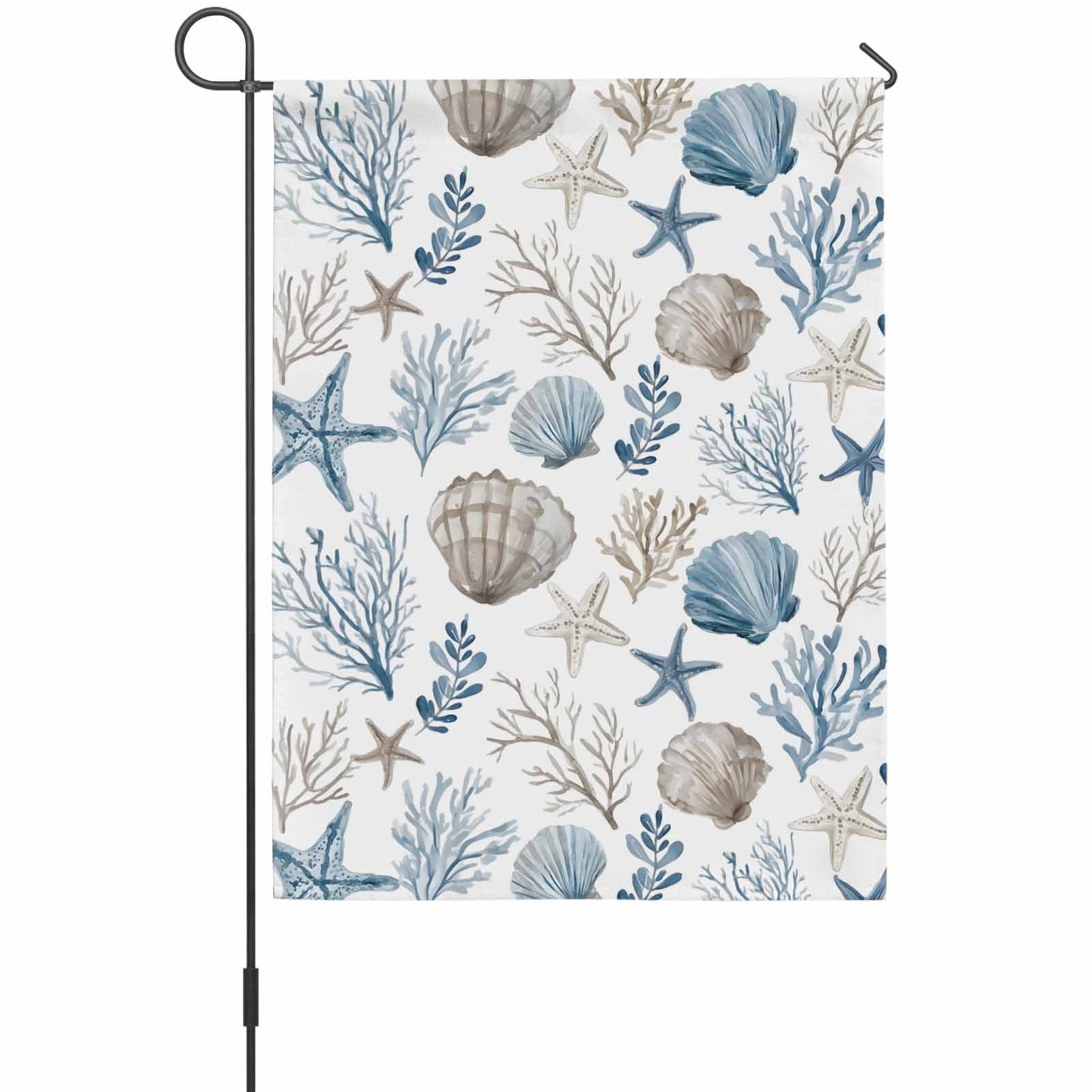 Blue Brown Coastal House Flag 28 x 40 Inches, Beach Coral Starfish ...