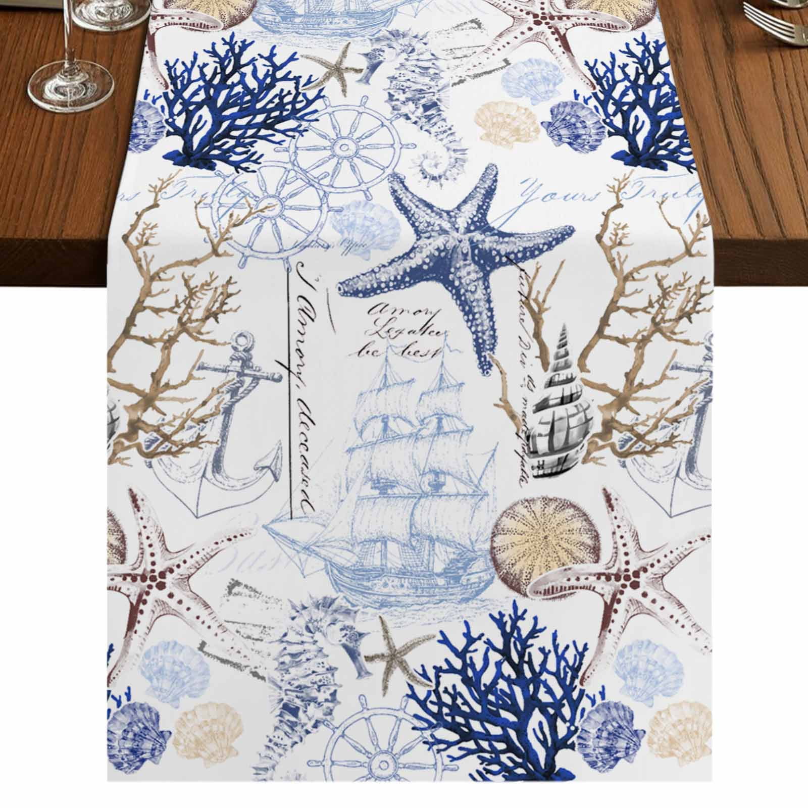 Blue Brown Coastal Short Table Runner 60 Inches Long,Summer Beach ...