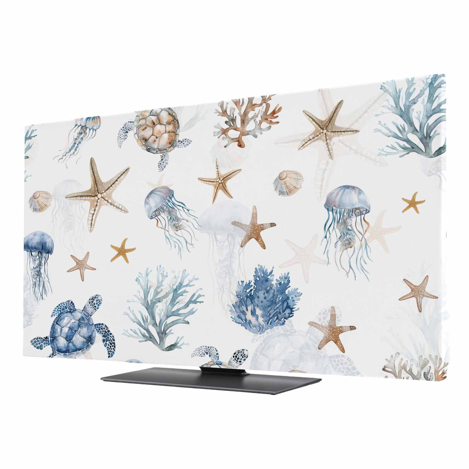 Blue Brown Coastal TV Cover for 32 Inch Screen, Stretch Fabric ...