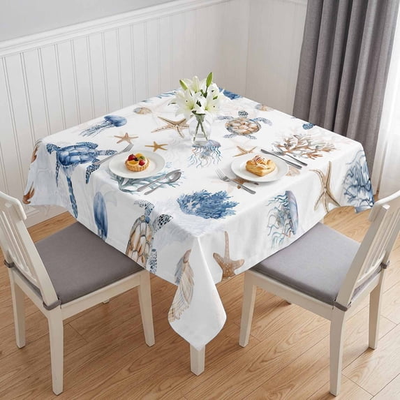Blue Brown Coastal Table Cloth Waterproof Tablecloths, Nautical Summer ...