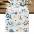 Blue Brown Coastal Table Runner, Nautical Summer Beach Sea Turtle ...