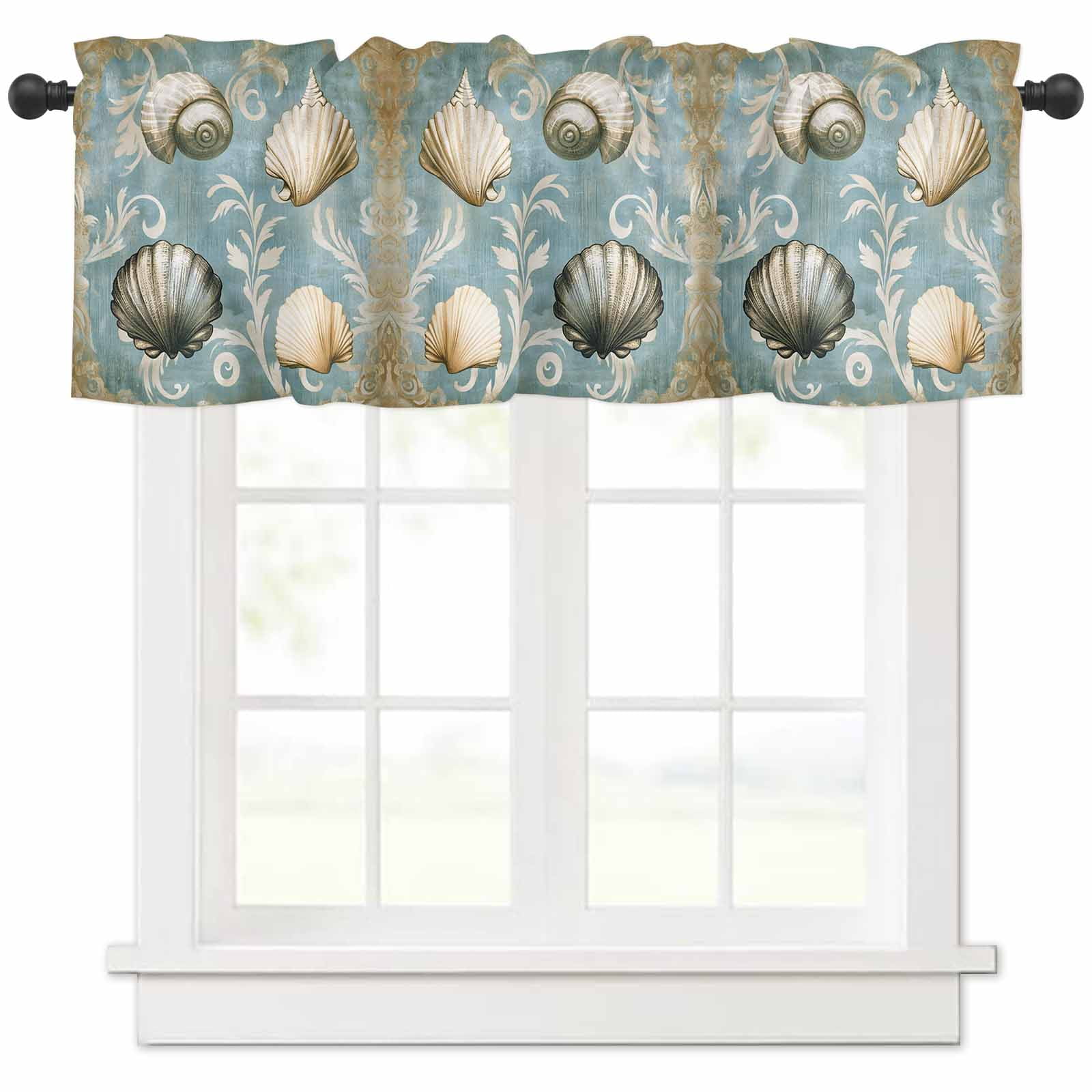 Blue Brown Coastal Valances for Windows Farmhouse Kitchen Curtains ...
