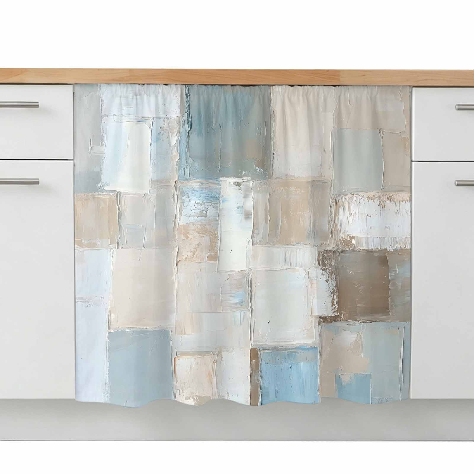 Blue Brown Color Blocks Sink Skirt 10"W x 11"L,Dustproof Under Sink ...