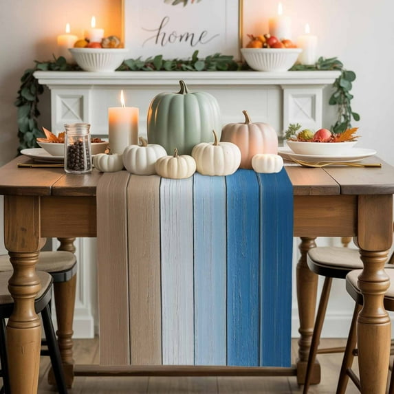 Blue Brown Cotton Linen Table Runner, Washable Table Runners for ...