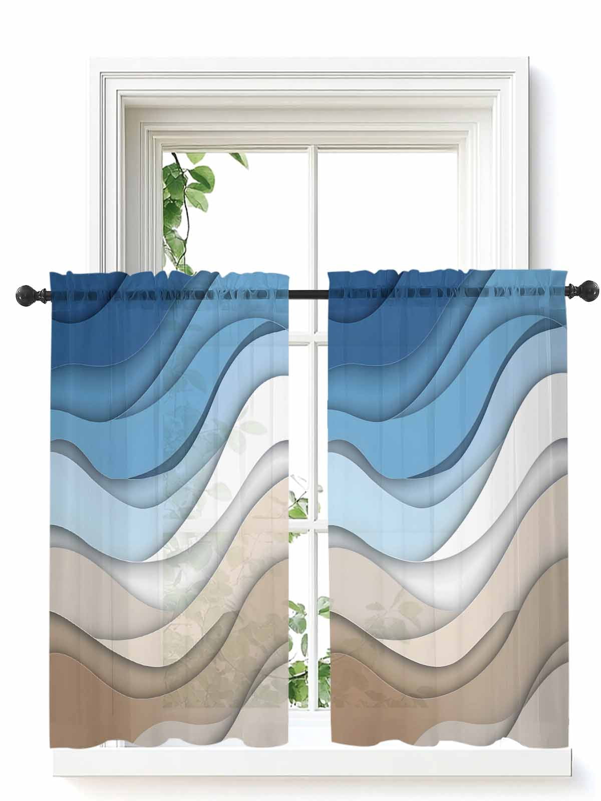 Blue Brown Curtains 54 Inch Length,Sheer Curtains for Bedroom Living ...