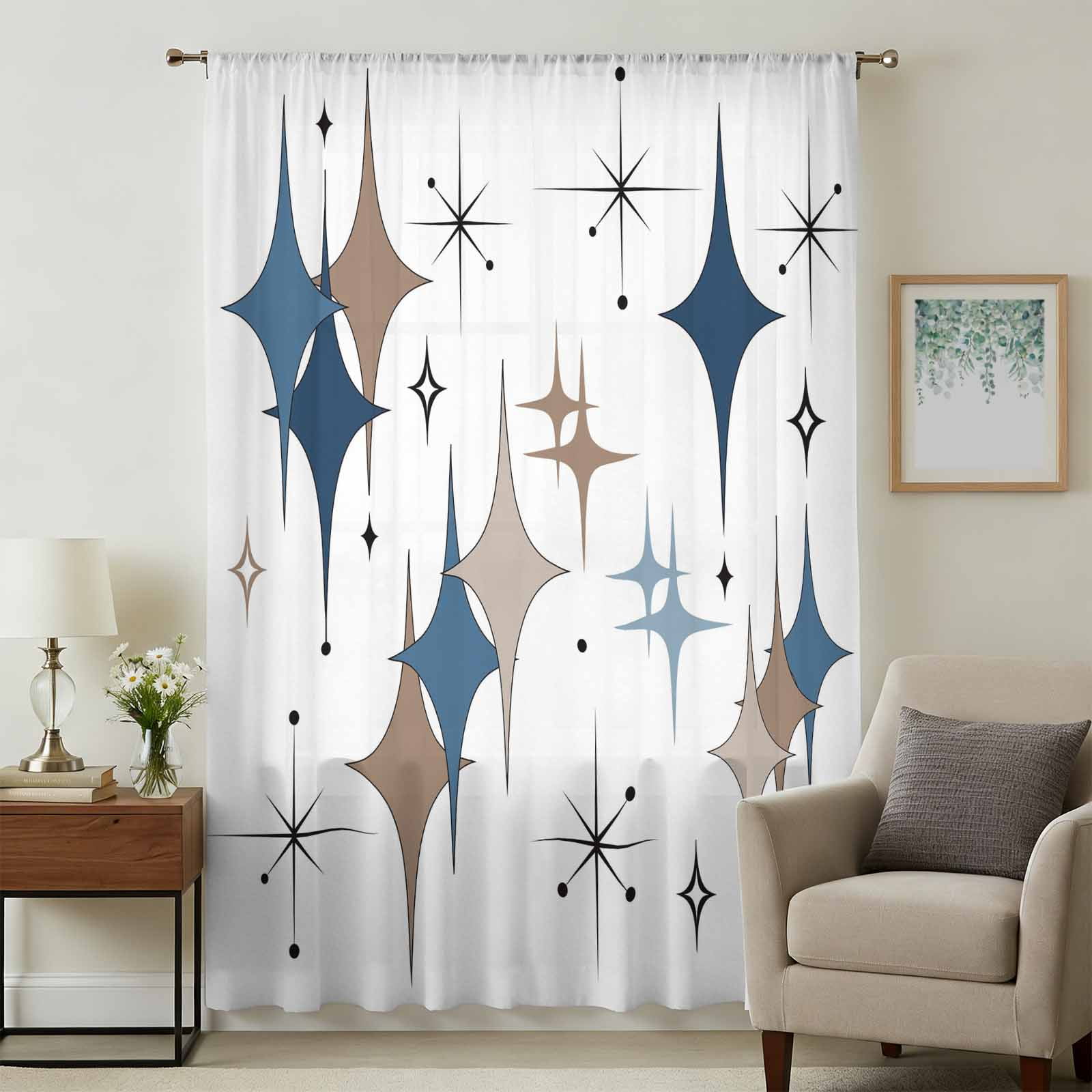 Blue Brown Diamond Sheer Curtains 72 Inches Long, Modern Geometric ...