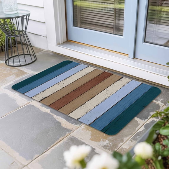 Blue Brown Door Mat Indoor Outdoor,Farmhouse Wood Grain Vintage ...