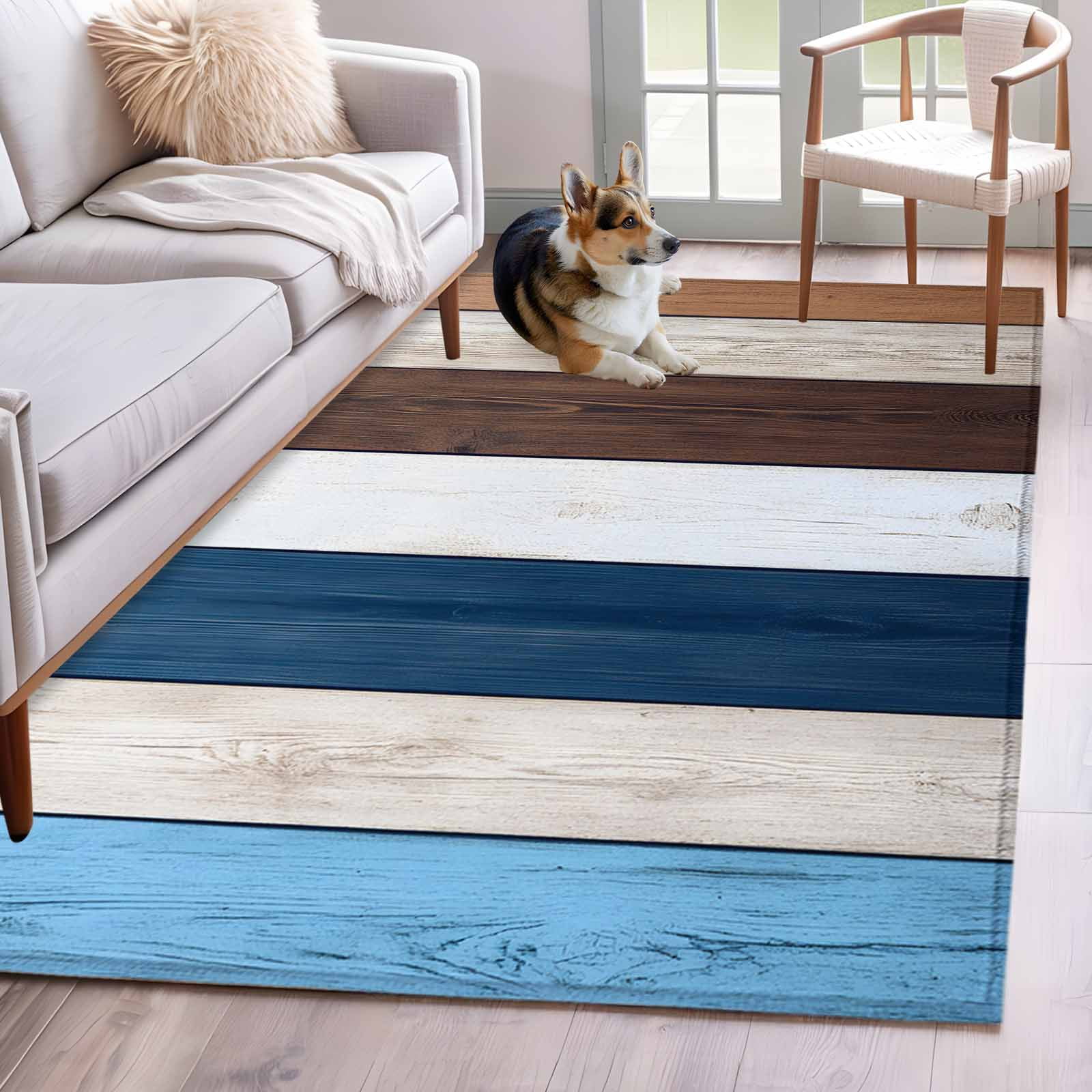 Blue Brown Farmhouse Area Rug 3x5 FT, Non Slip Entryway Bedside Carpet ...