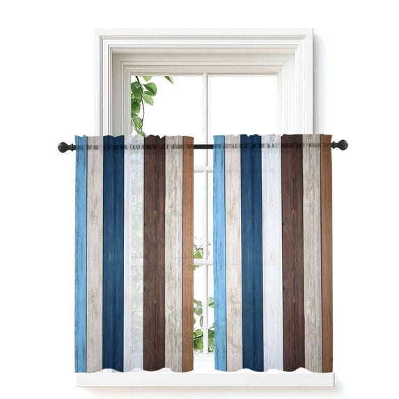 Blue Brown Farmhouse Curtains 45 Inch Length, Sheer Curtains for ...