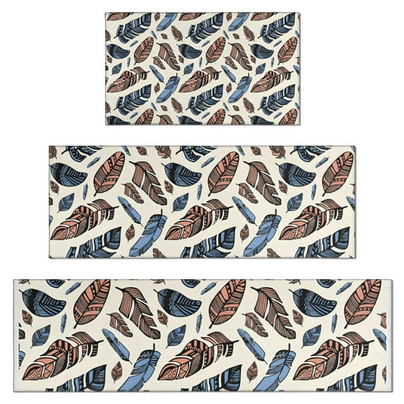 Blue and Brown Feather Pattern Kitchen Rugs Sets Of 3,Kitchen Runner ...