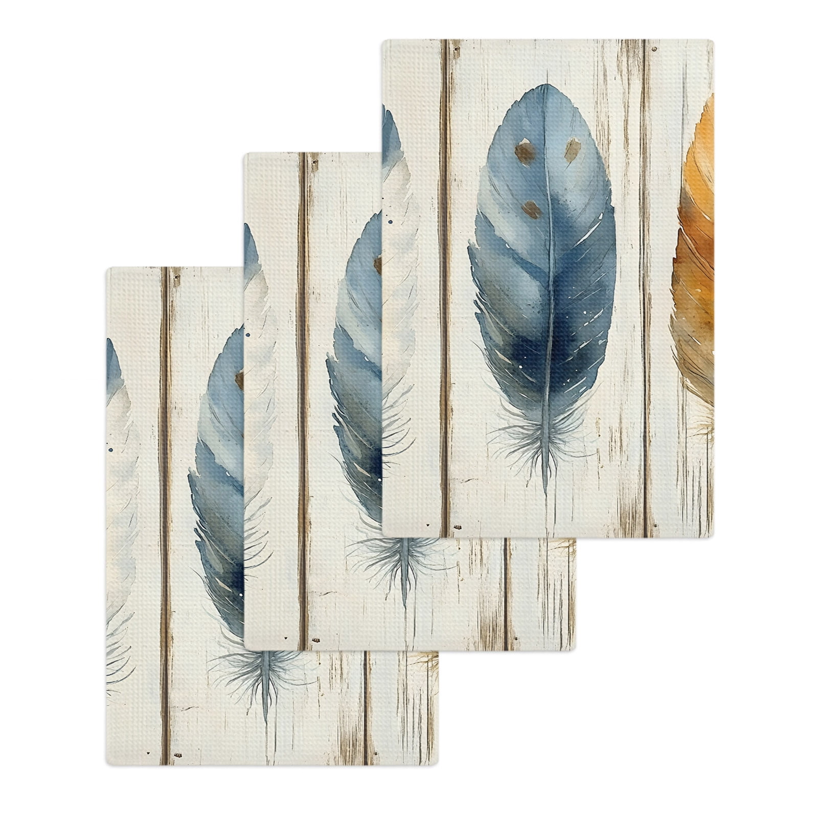 Blue Brown Feathers Kitchen Dish Towels for Drying Dishes Set of 3 ...