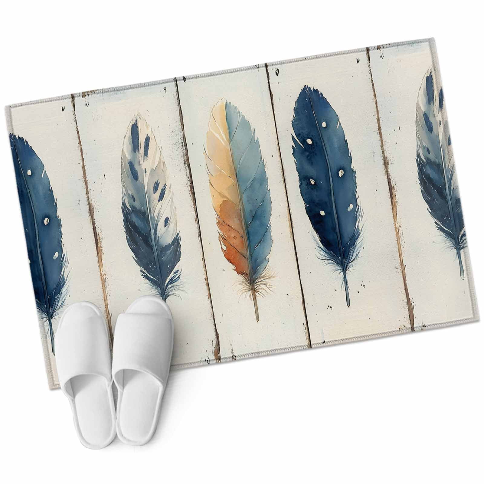 Blue Brown Feathers Large Area Rugs for Bedroom Living Room, Soft Non ...