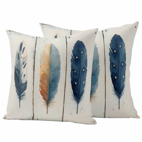 Blue Brown Feathers Outdoor Pillow Covers 20"x20" Set of 2,Waterproof ...