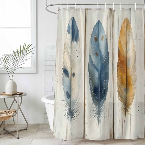 Blue Brown Feathers Waterproof Fabric Shower Curtain,Vintage Boho Ombre ...
