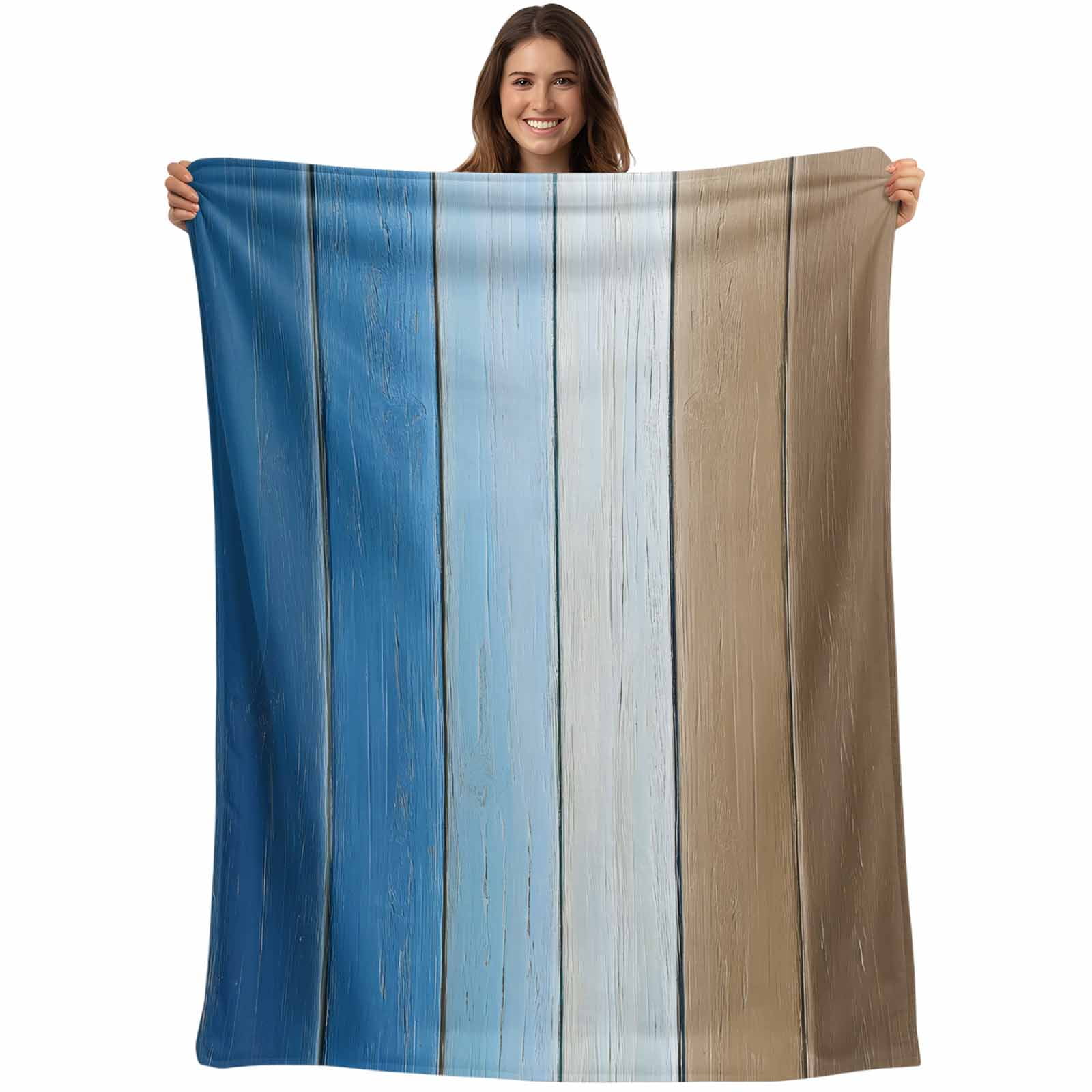 Blue Brown Flannel Throw Blanket for Couch,Lightweight Fleece Soft Cozy ...