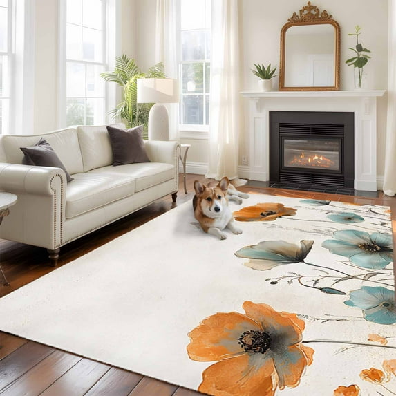 Blue Brown Floral Large Area Rugs 8x10 ft Butterfly Plant Pastoral ...