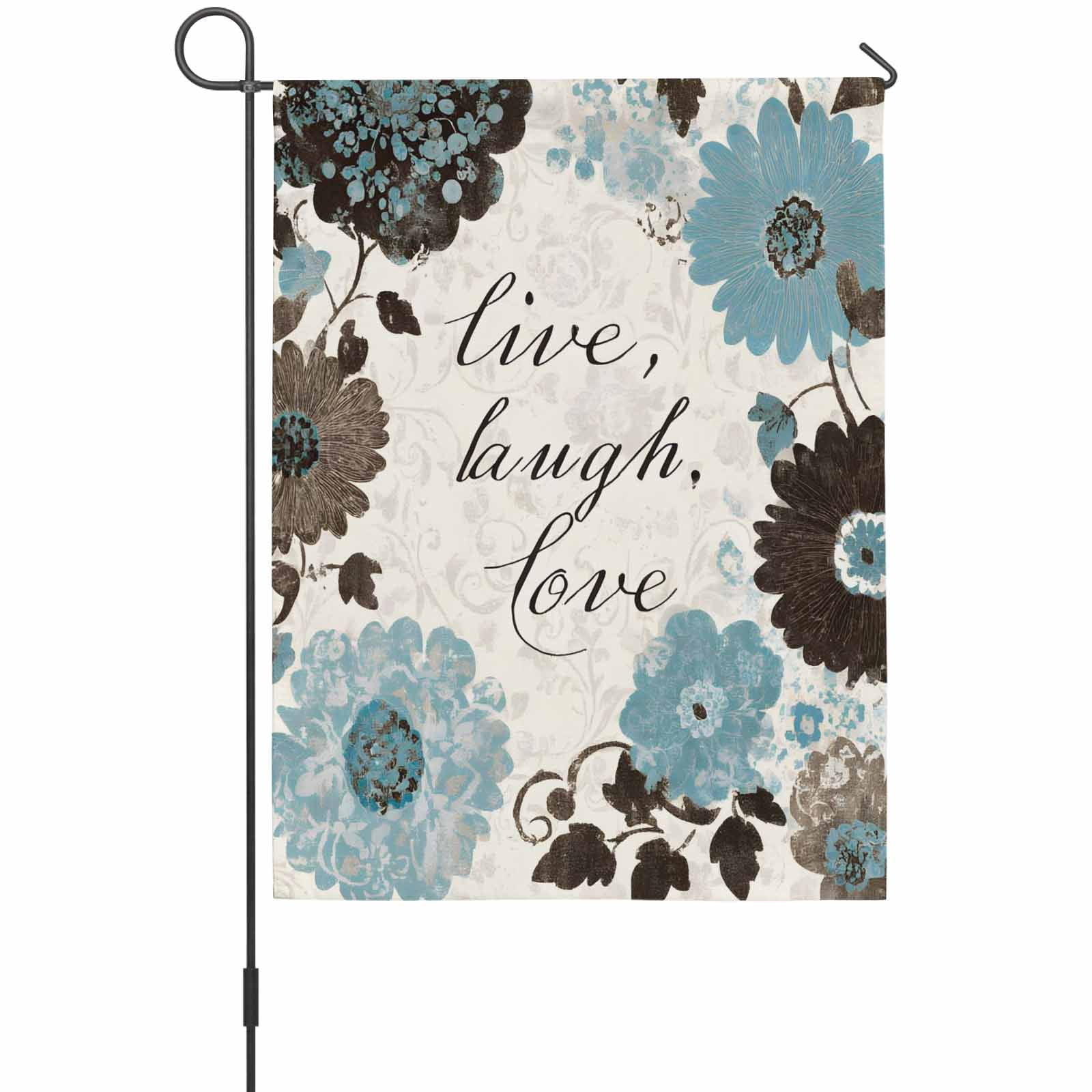 Blue Brown Flower House Flags For Outdoor, Laugh Love Live Plant ...