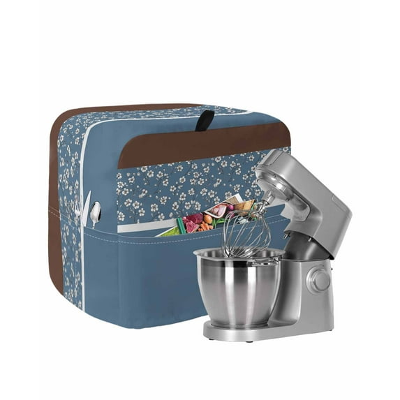 Blue Brown Flowers Stand Mixer Dust Cover with Storage Pocket & Handles ...