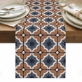 Blue Brown Flowers Table Runner Farmhouse Boho Geometric Floral ...