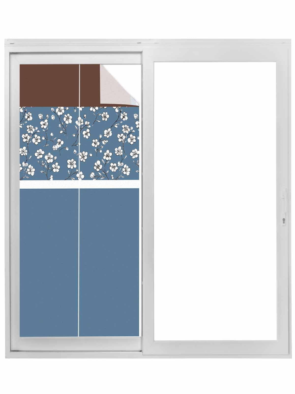 Blue Brown Flowers Window Privacy Film, Classic Botanical Art Elegant ...
