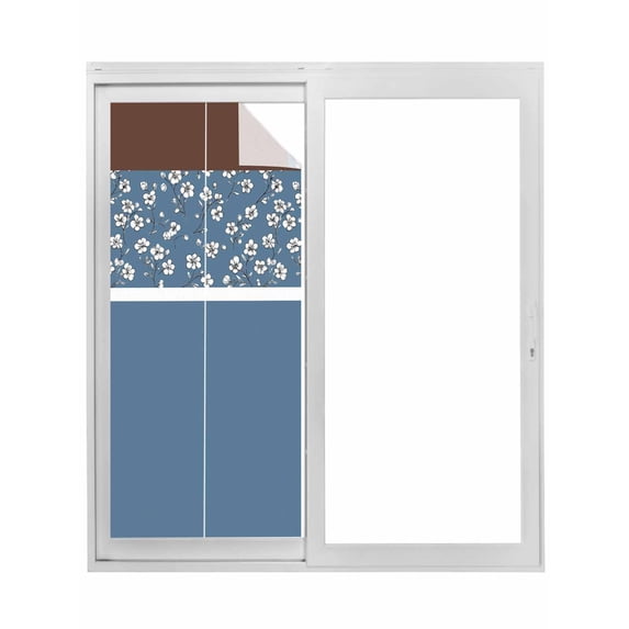 Blue Brown Flowers Window Privacy Film, Classic Botanical Art Elegant ...