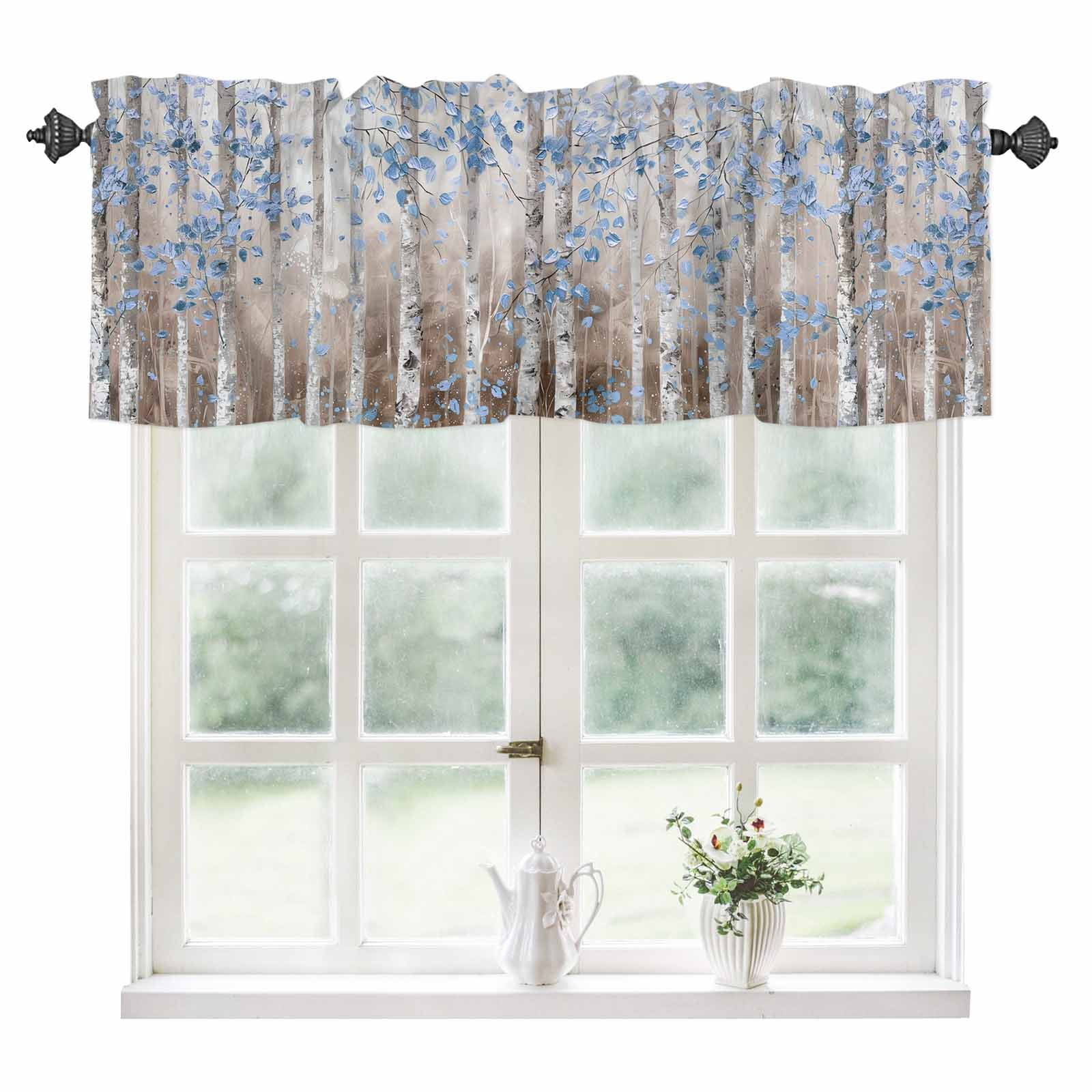 Blue Brown Forest Kitchen Valances for Windows 42x12 Inch Kitchen ...