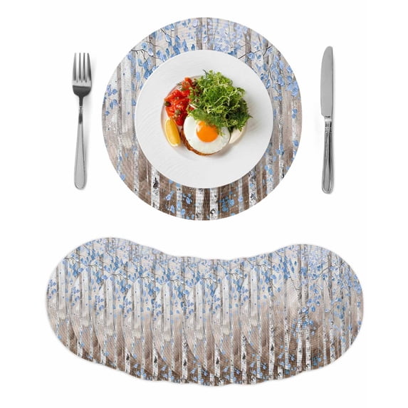 Blue Brown Forest Round 13 Inch Placemats Set of 8, Modern Oil Painting ...