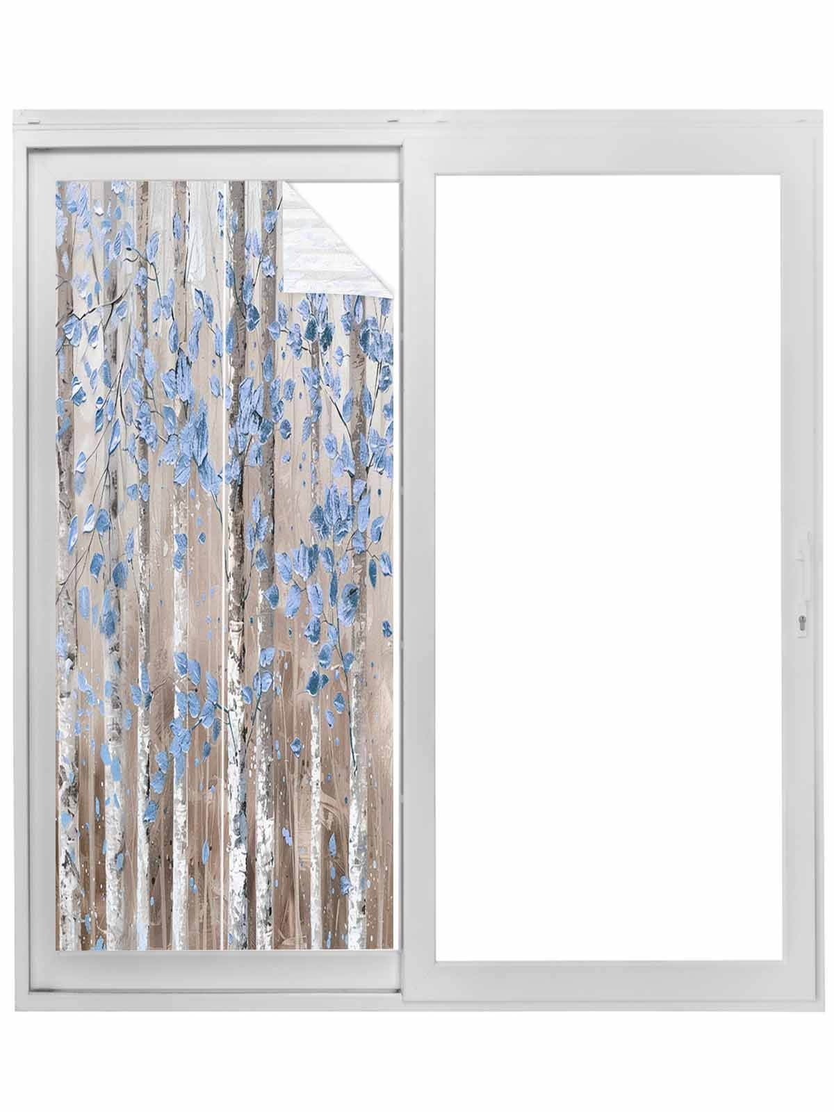 Blue Brown Forest Window Privacy Film, Modern Oil Painting Art Static ...