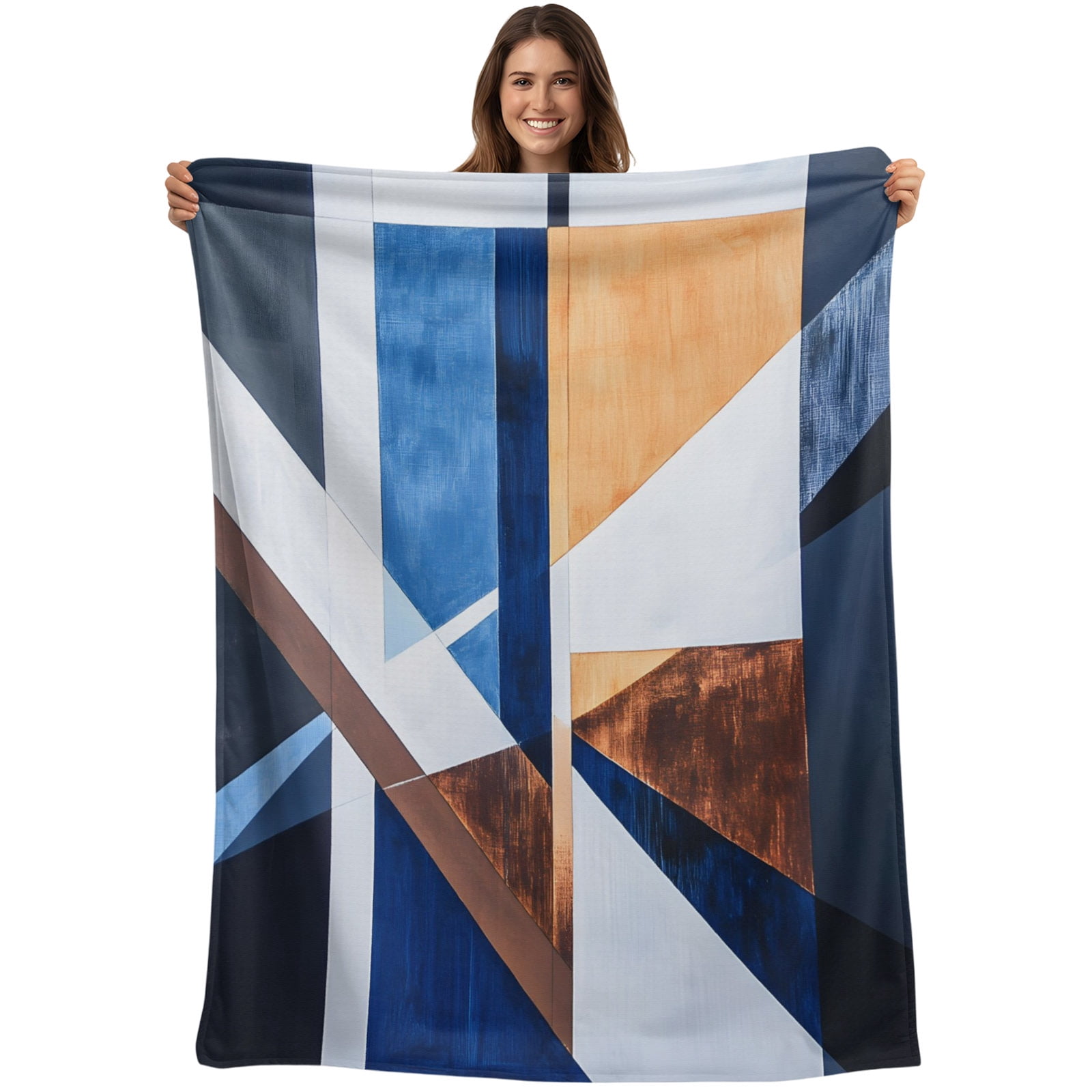 Blue Brown Geometric Blanket Soft Cozy Warm Throw Blanket for Couch ...