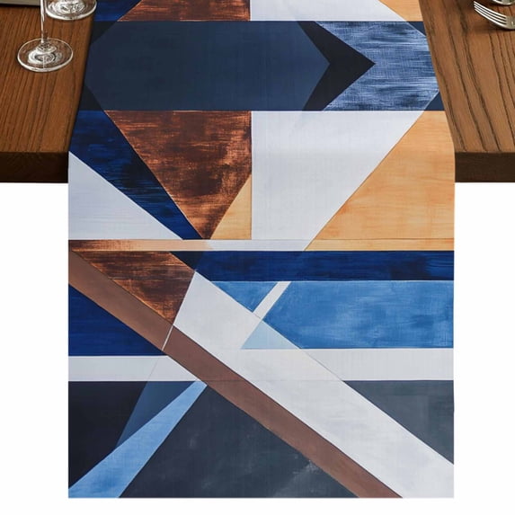 Blue Brown Geometric Burlap Cotton Table Runner 16x72 Inches Long ...
