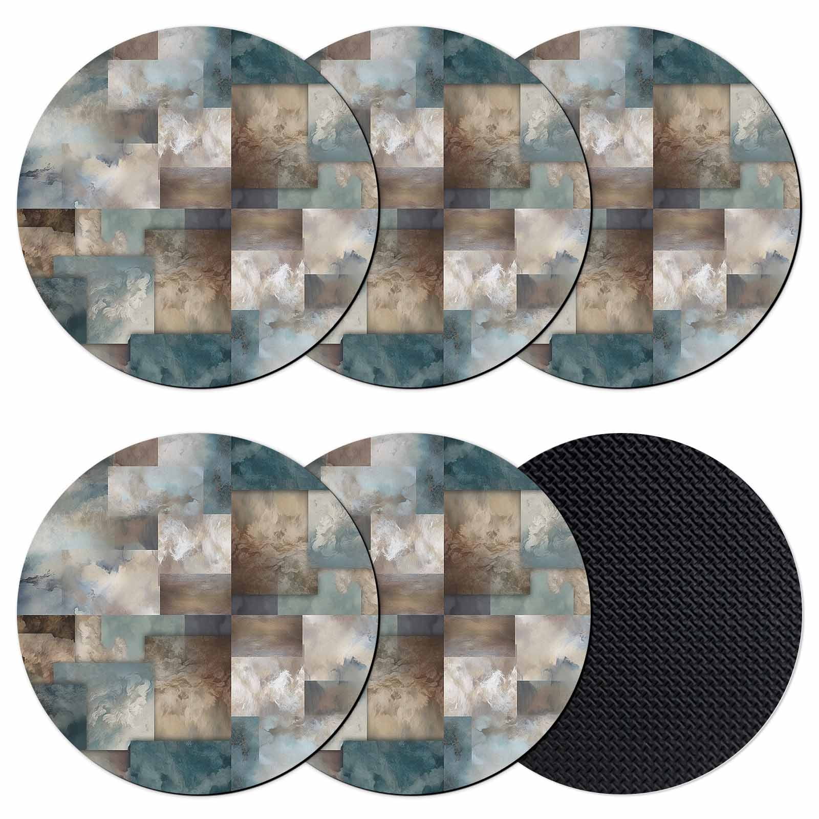 Blue Brown Geometric Coasters Set of 6, Modern Ombre Abstract Art ...