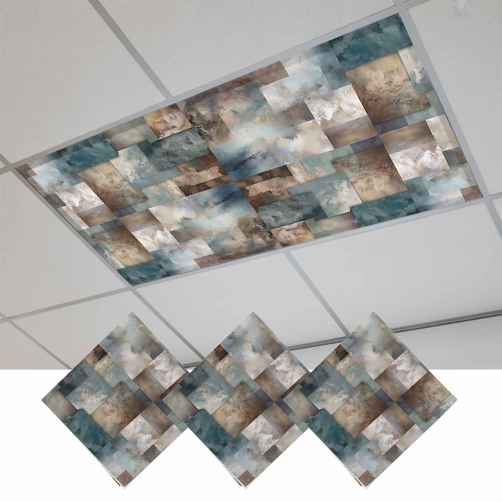 Blue Brown Geometric Fluorescent Light Covers, Modern Ombre Abstract ...
