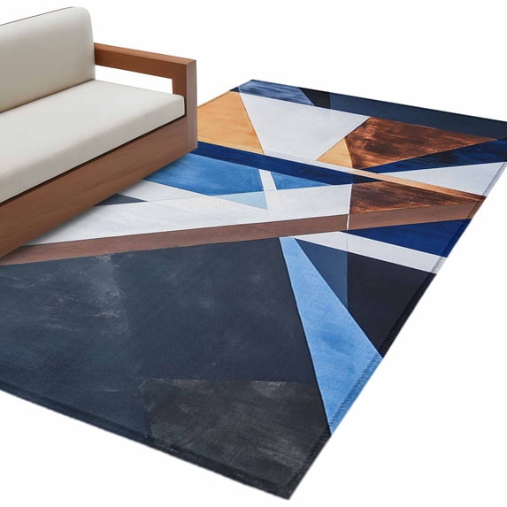 Blue Brown Geometric Kitchen Runner Rug 2.7x5 Washable Runners for ...