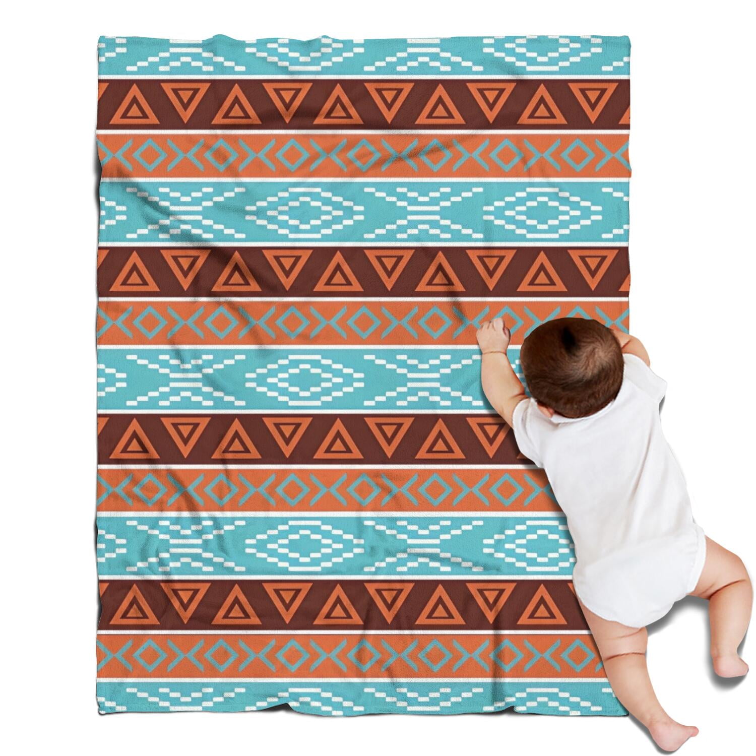 Blue and Brown Geometric Pattern Blanket,Comfortable Soft Lamb Wool ...