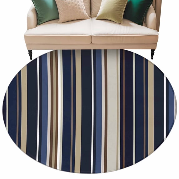 Blue and Brown Geometric Stripe Pattern Large Area Rugs for Bedroom ...