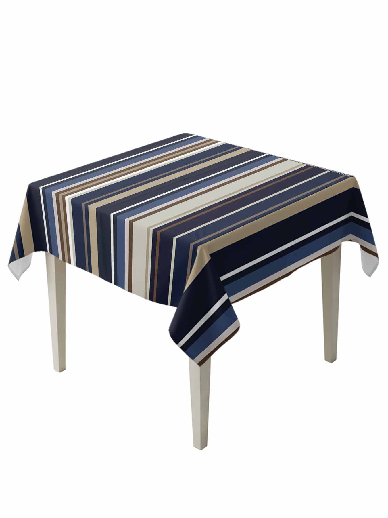 Blue and Brown Geometric Stripe Pattern Table Cloth, Waterproof ...