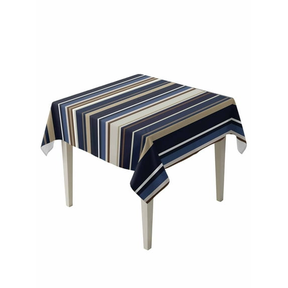 Blue and Brown Geometric Stripe Pattern Table Cloth, Waterproof ...