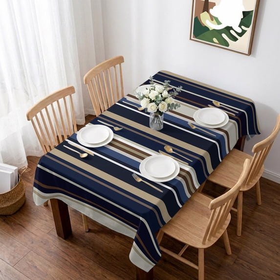 Blue and Brown Geometric Stripe Pattern Table Cloth Waterproof ...