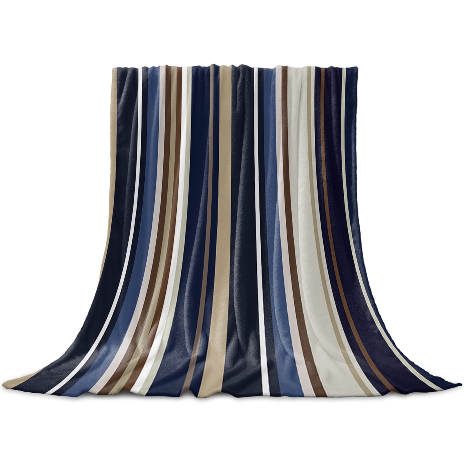 Blue and Brown Geometric Stripe Pattern Throw Blanket for Couch, Soft ...