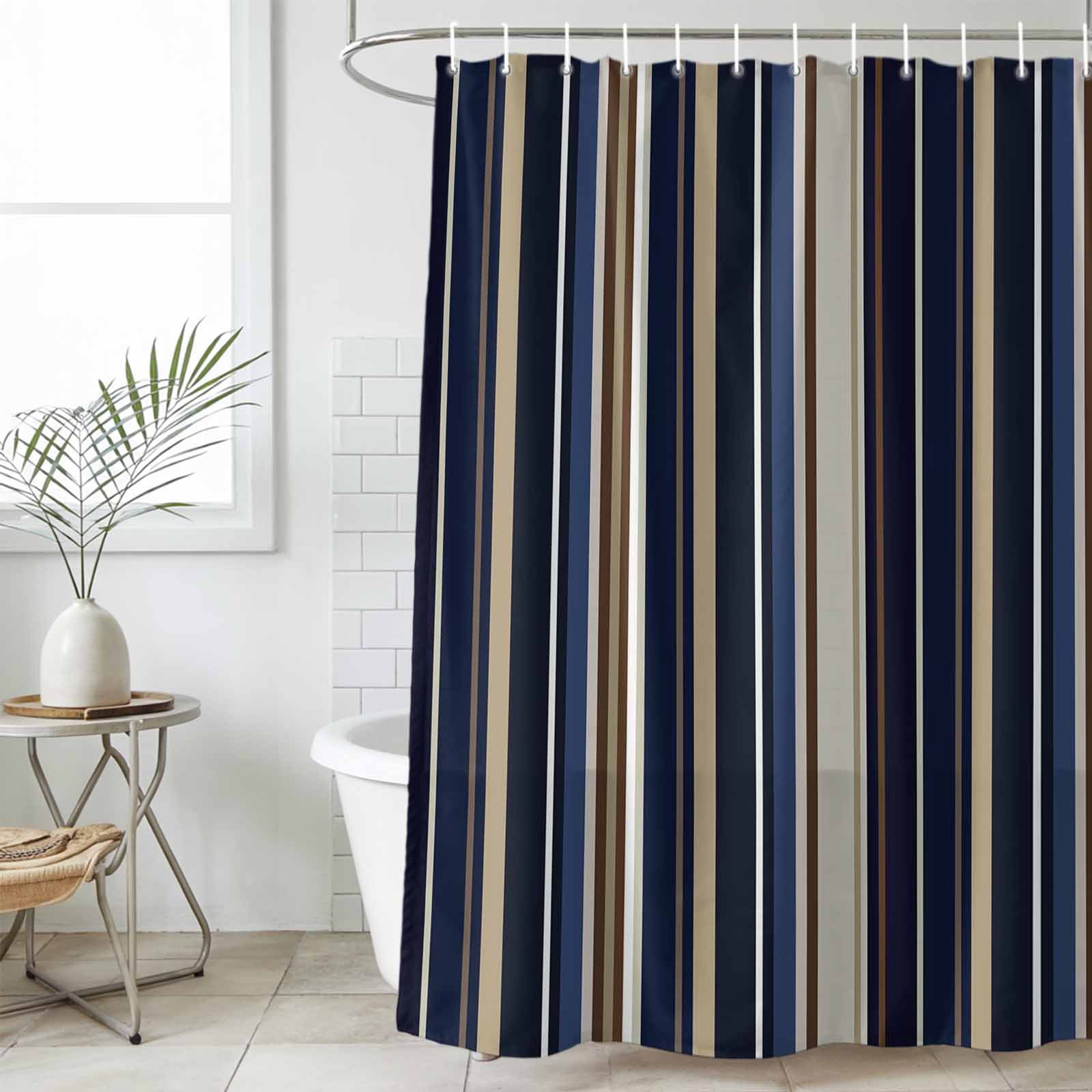 Blue and Brown Geometric Stripe Pattern Waterproof Fabric Shower ...