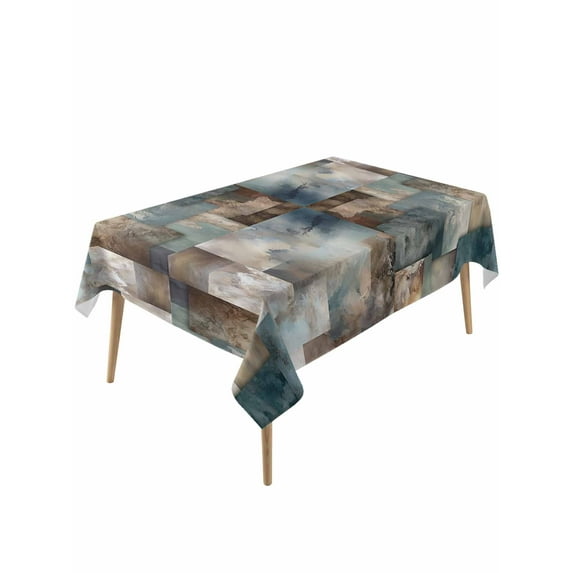 Blue Brown Geometric Table Cloth, Modern Ombre Abstract Art Waterproof ...