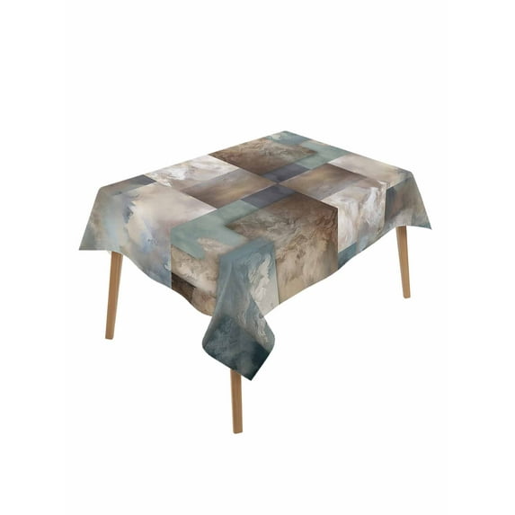 Blue Brown Geometric Table Cloth, Modern Ombre Abstract Art Waterproof ...