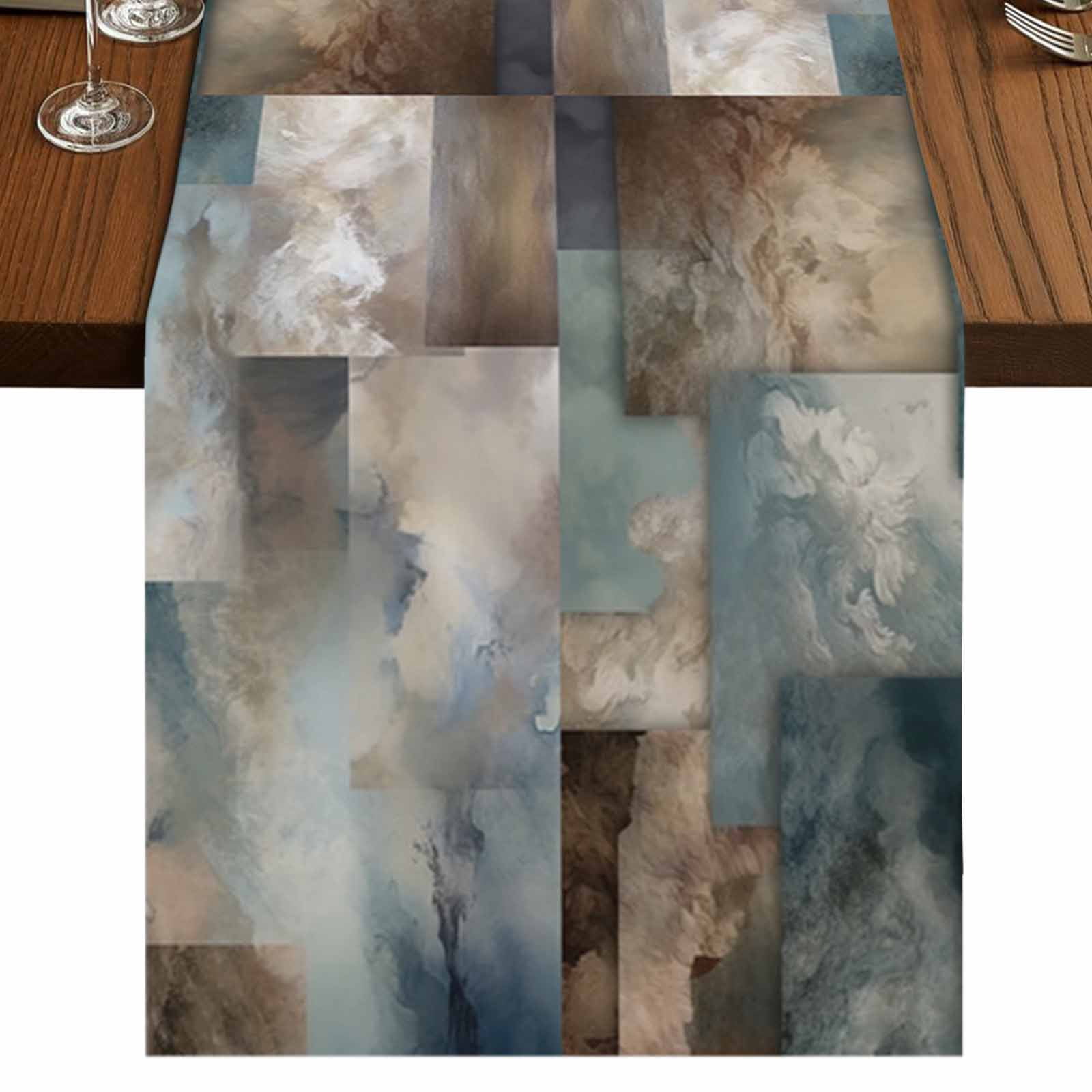 Blue Brown Geometric Table Runner 72 Inches Long, Modern Ombre Abstract ...