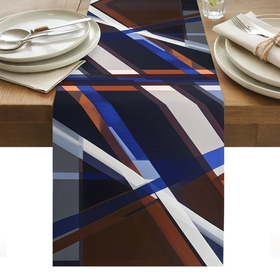Blue Brown Geometric Table Runner Modern Abstract Art Lines ...