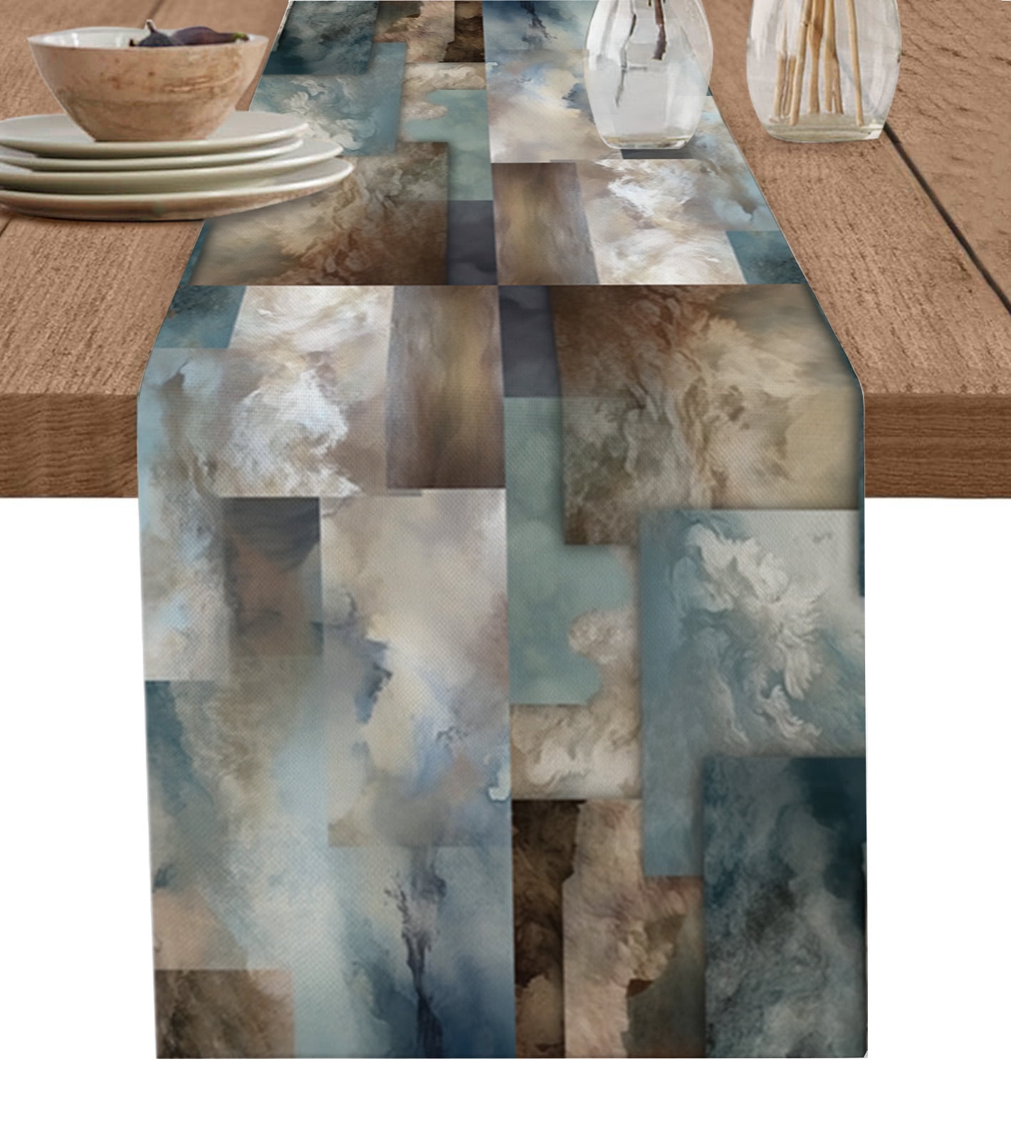 Blue Brown Geometric Table Runner Modern Ombre Abstract Art ...
