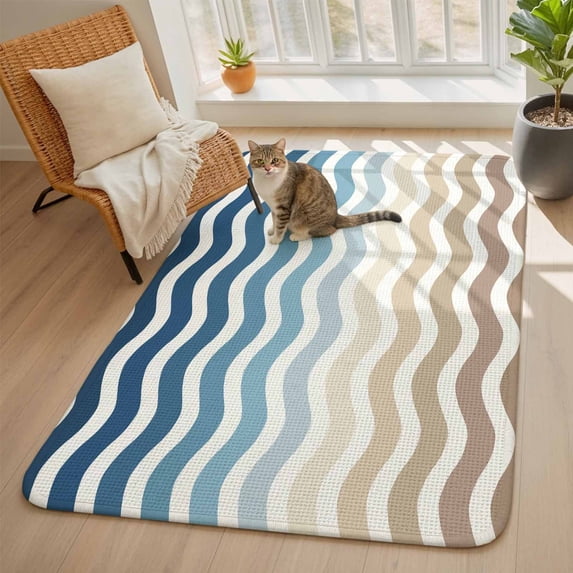 Blue Brown Gradient Area Rugs for Living Room 5x6, Water Ripple Striped ...