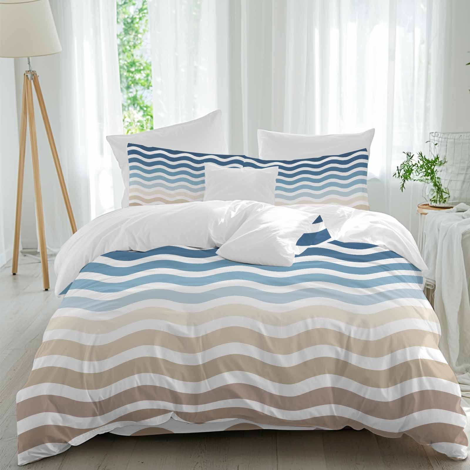 Blue Brown Gradient Duvet Cover Set Queen Size, Water Ripple 4 Piece ...