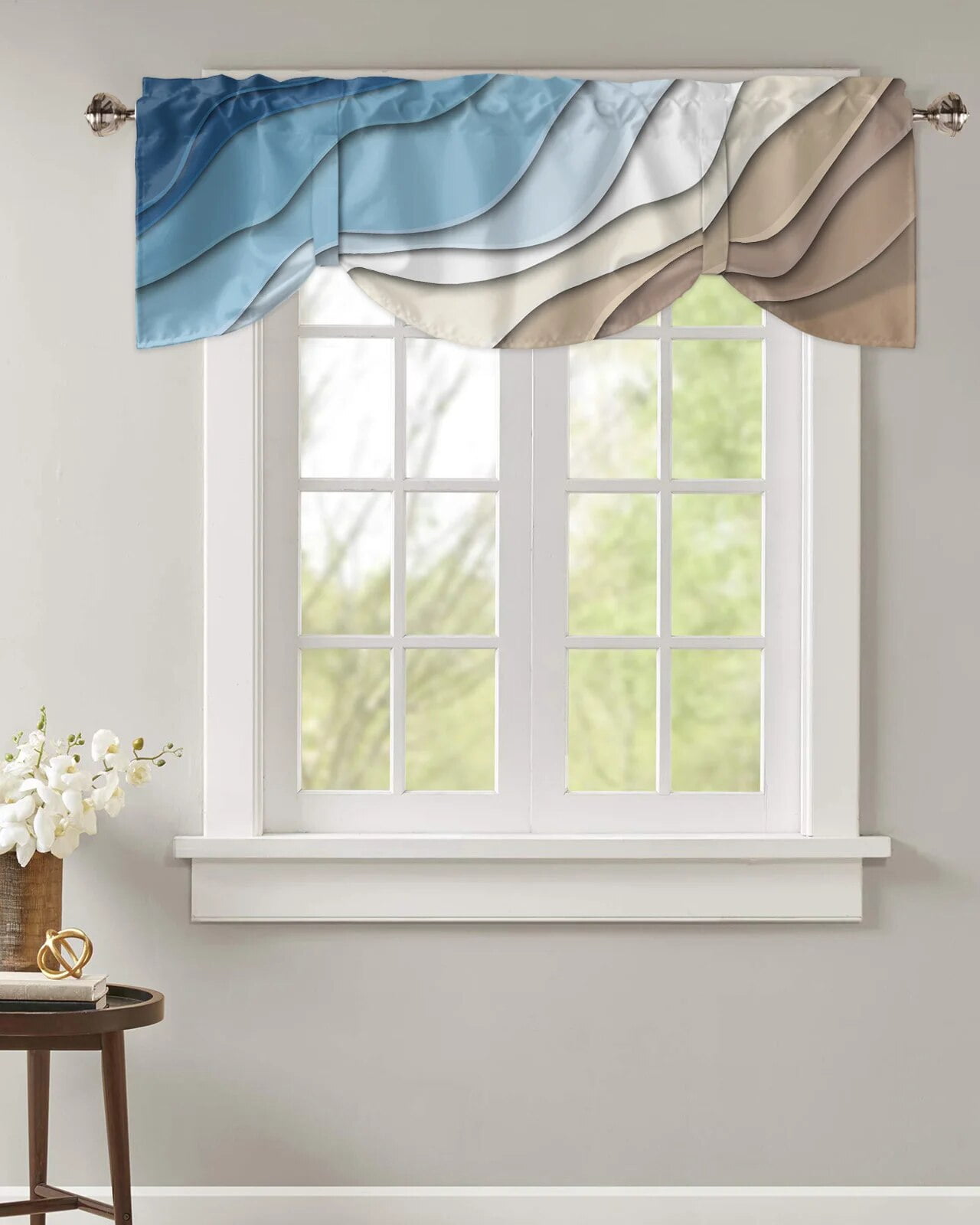 Blue Brown Gradient Geometric Abstract Curtain Rod Pocket Short ...